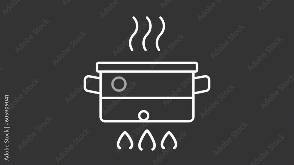 Animated boiling pan white line icon. Food preparation animation. Pot ...