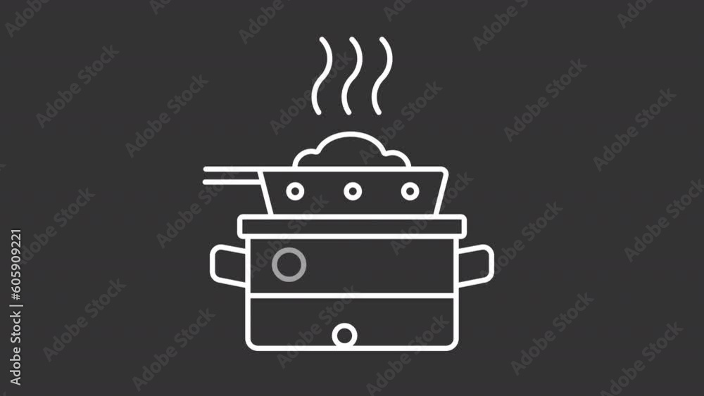 Steam cooking white icon animation. Animated line preparing food above ...