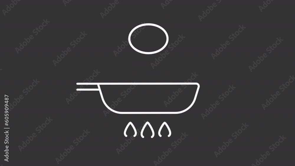 Frying egg white icon animation. Animated line omelette breakfast. Pan ...