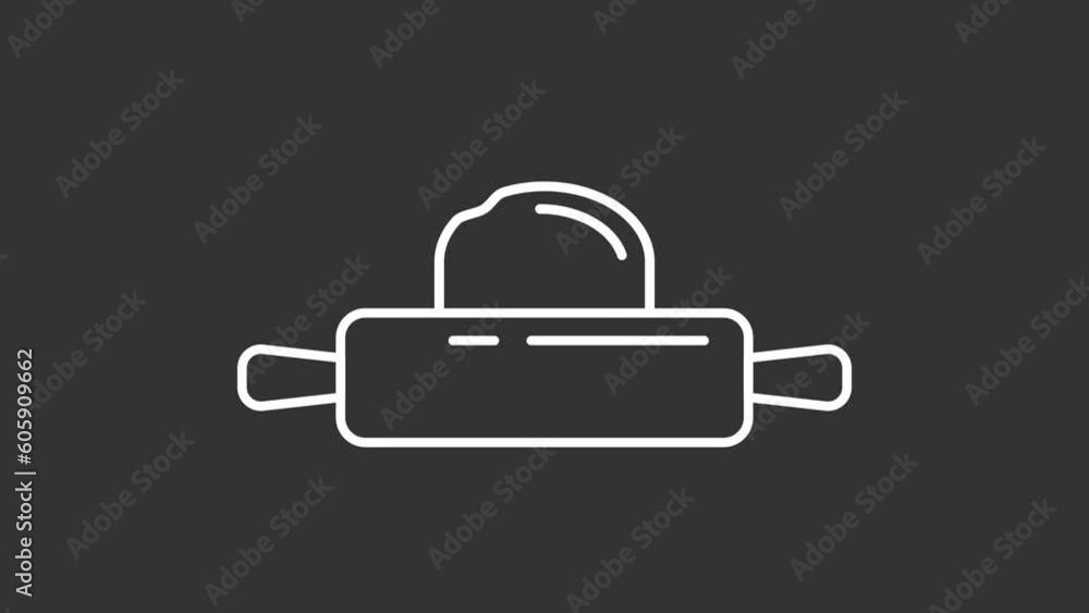 Animated rolling pin white line icon. Roll out dough animation ...