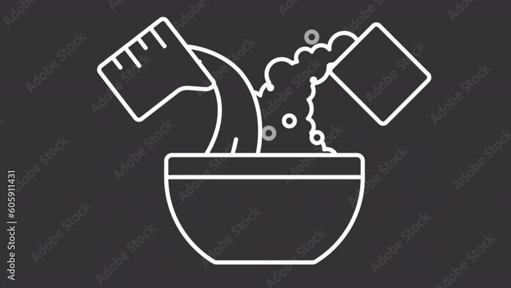 Mixing white icon animation. Animated line measuring cups pouring ...