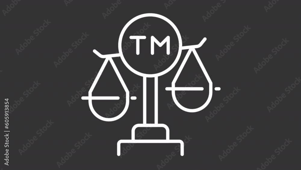 Intellectual property icon animation. Animated white line balancing ...