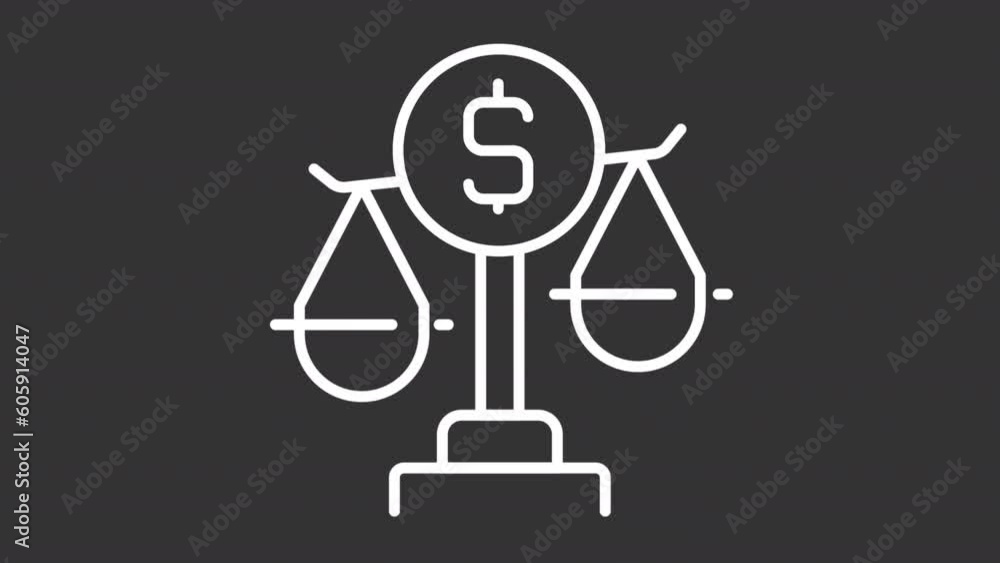 Financial law white icon animation. Animated line balancing scale of ...