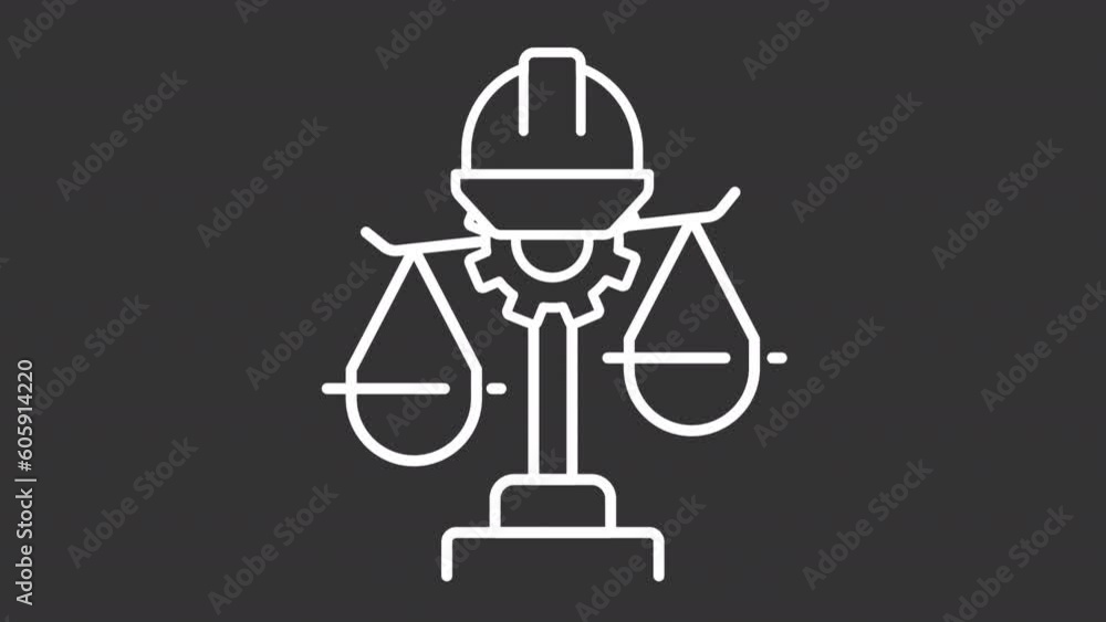 Labour law white icon animation. Animated line balancing justice scale ...