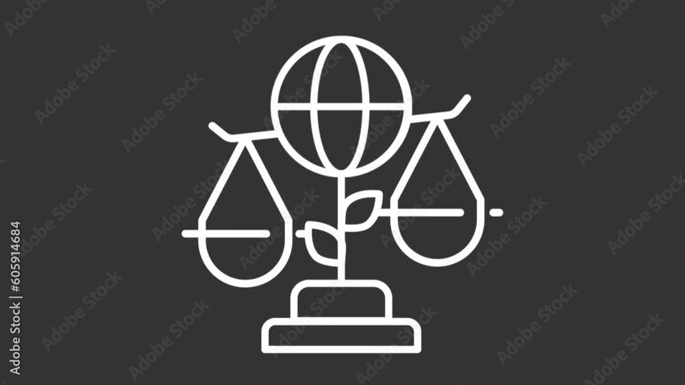 Nature protection icon animation. Animated white line balancing scales ...