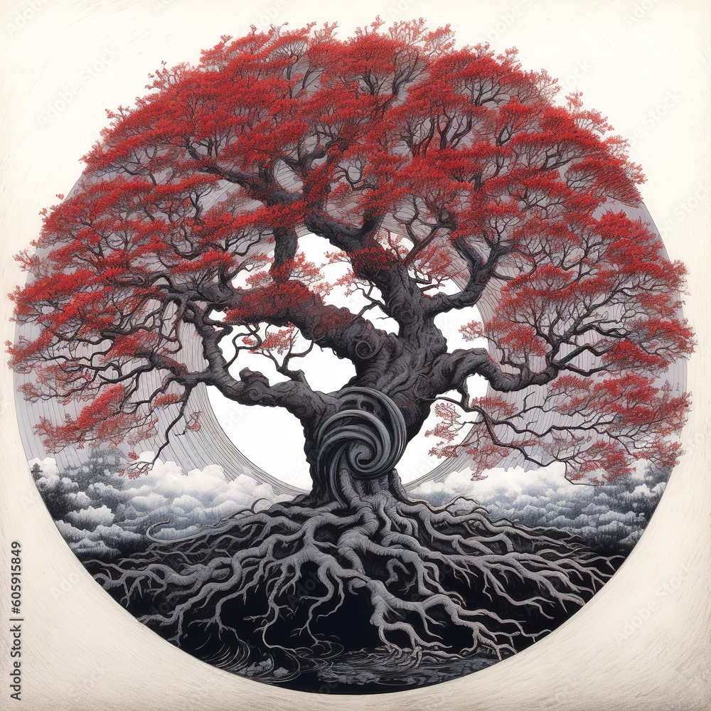 L'Arbre de Vie aux Feuilles Rouges: Symbole de la Nature en Automne ...