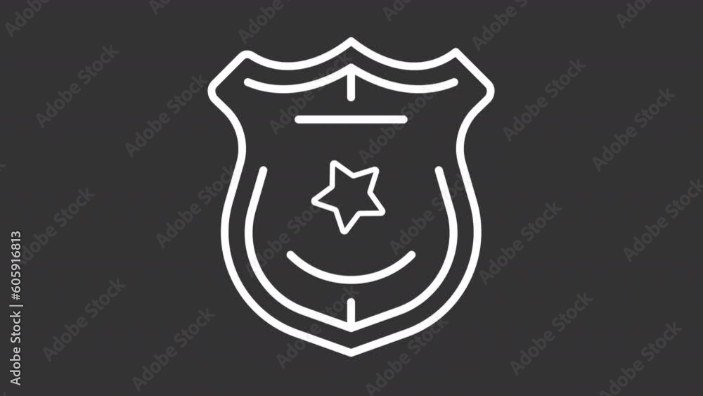 Law enforcement white icon animation. Animated line shield with star ...