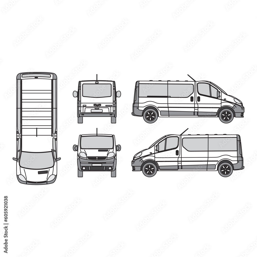 minibus car outline, vintage 2001 year, isolated white background ...