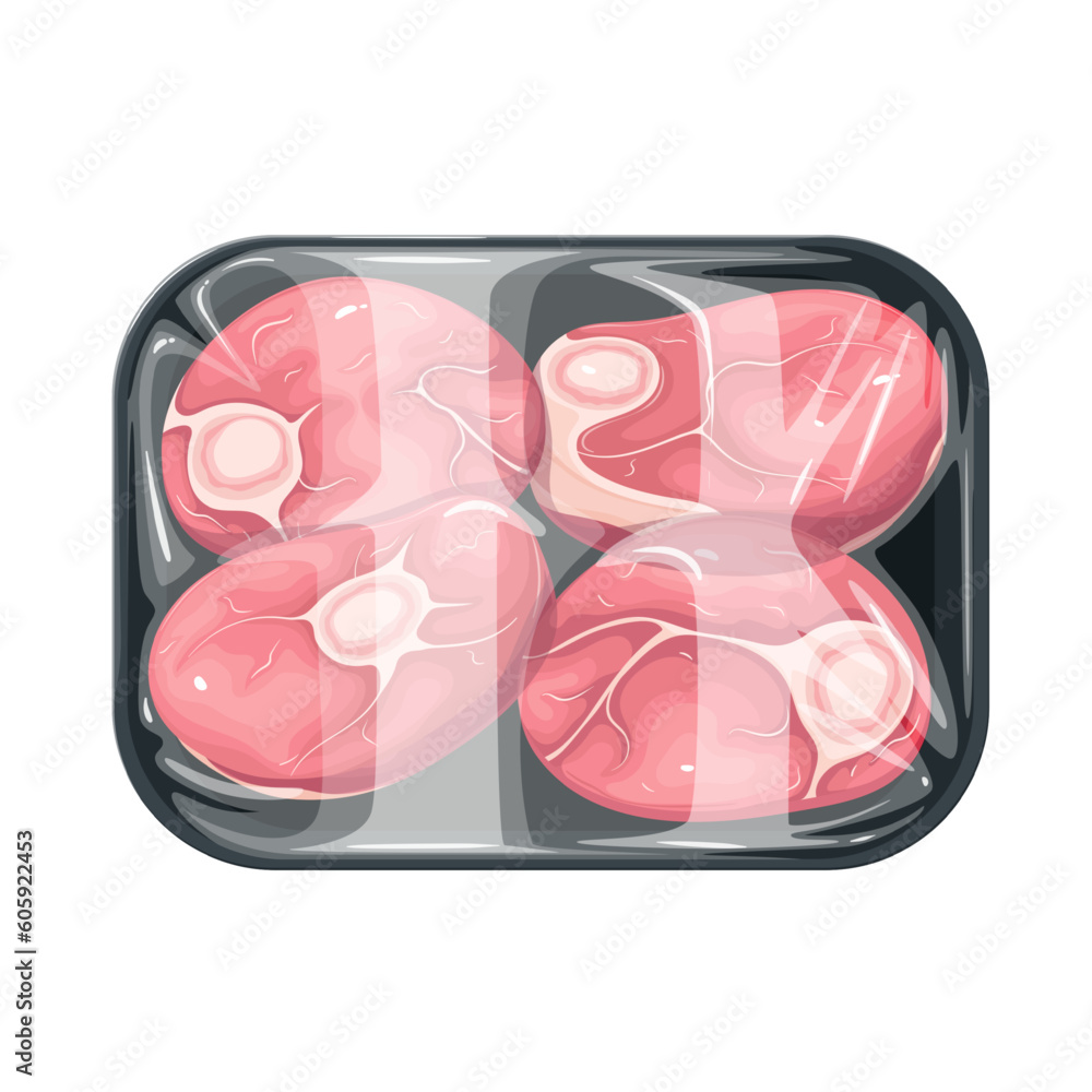 Meat steaks with bone in plastic package vector illustration. Cartoon ...