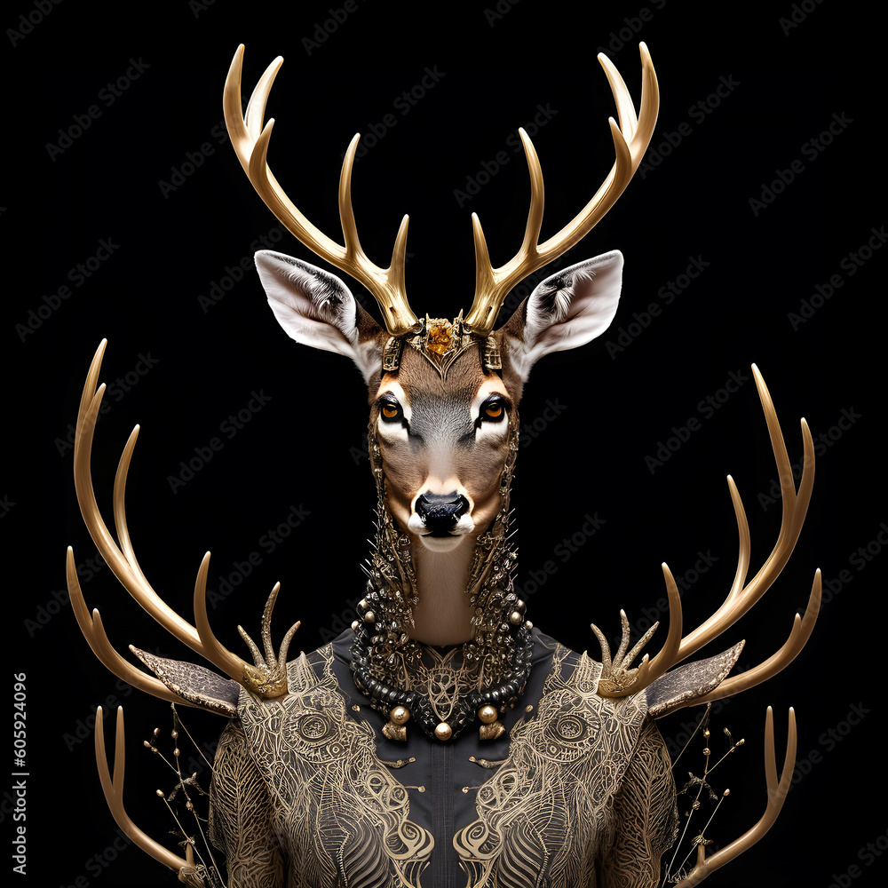Cute anthropomorphic deer portrait with Generative AI technology Stock ...
