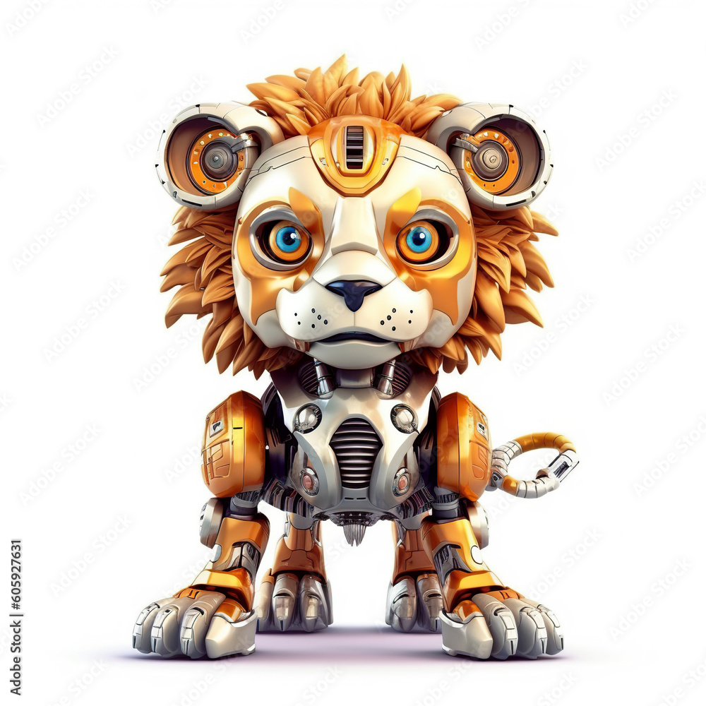 Cute lion robot, robotic animal isolated over white background. Created ...