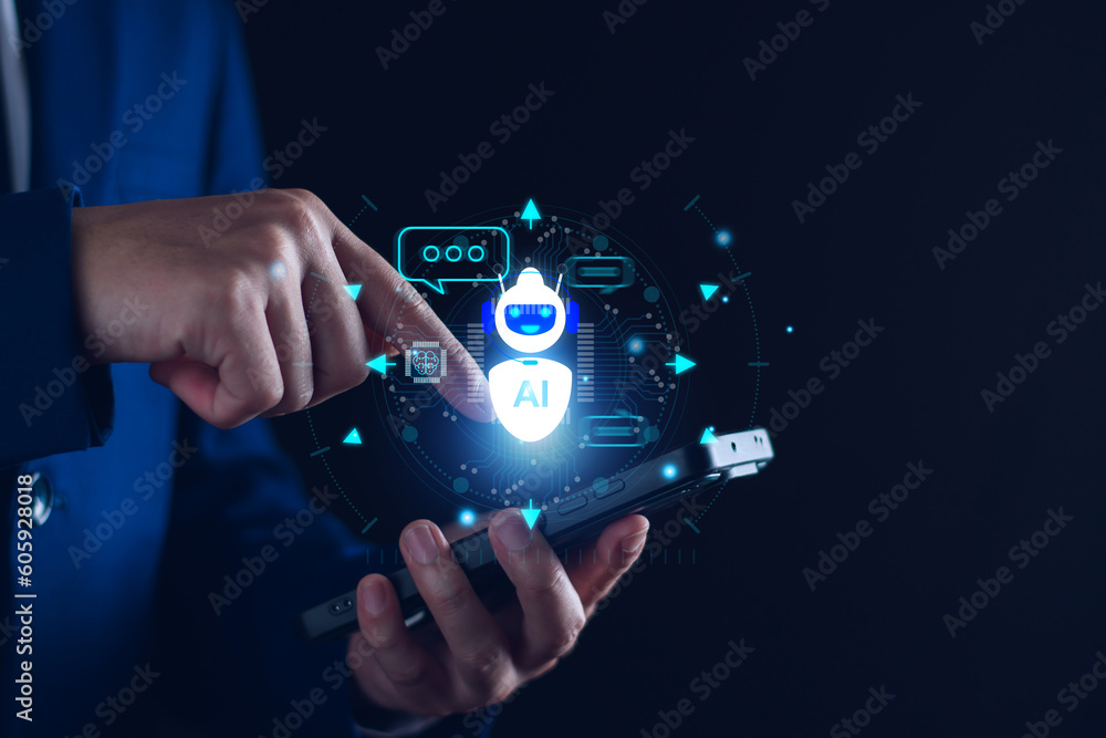 Foto de Chatbot concept. open AI, Artificial Intelligence. businessman ...