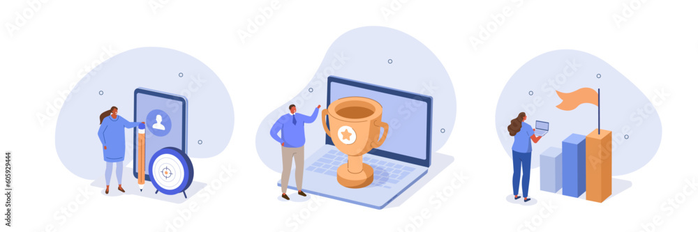 Success illustration set. Characters setting goals and objectives ...