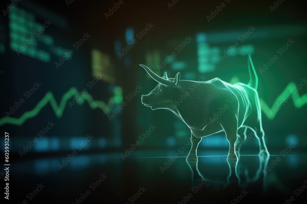 Stock market bull market trading Up trend of graph green background ...