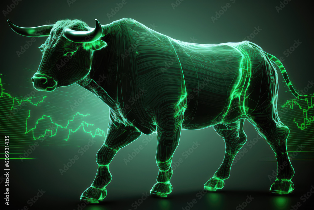 Stock market bull market trading Up trend of graph green background ...