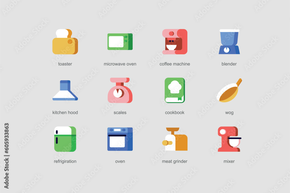 Kitchen appliances of web icons set in flat design. Pack of toaster ...