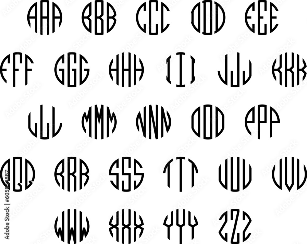 Circle font monogram set of three letters. Monogram alphabet. Vector ...