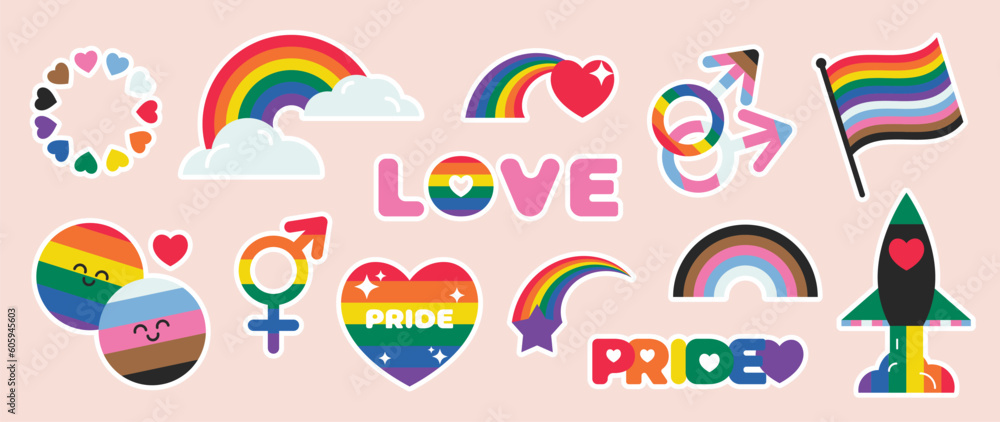 Happy Pride LGBTQ element set. LGBTQ community symbols with rainbow ...