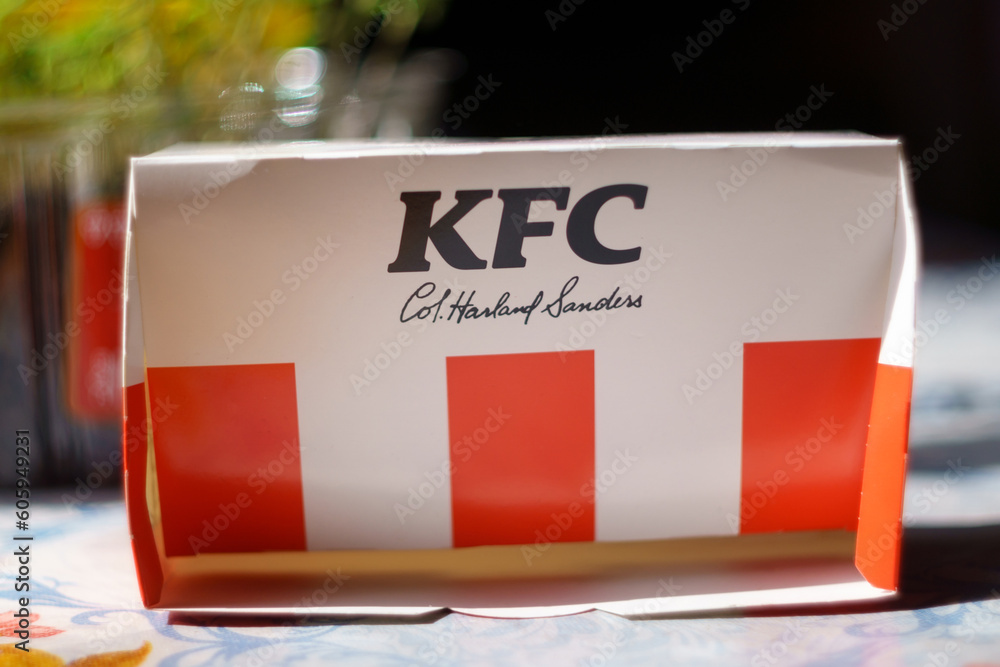 Tyumen, Russia-May 03, 2023: KFC logo restaurant. KFC is popular fast food chain known as ...