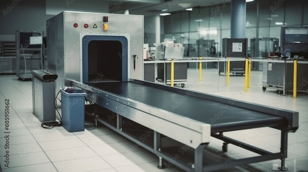 Airport security metal detector scan. Empty scanner control luggage at ...