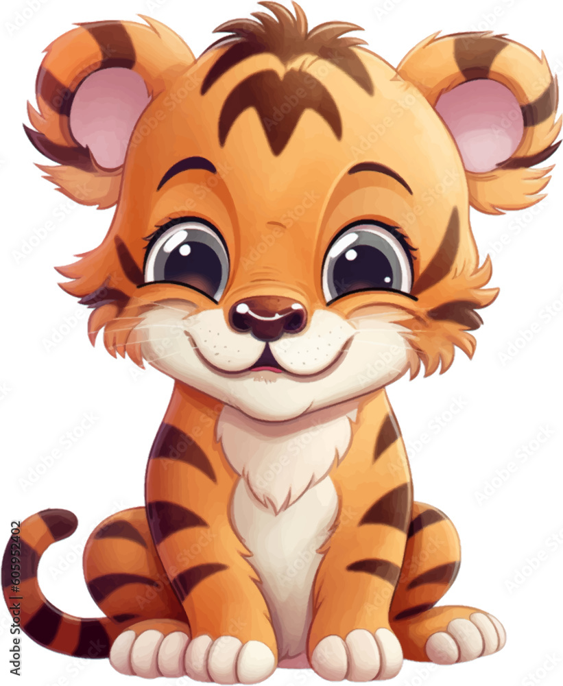 Cute Baby Tiger clipart two-dimensional neutral colors for kids simple ...