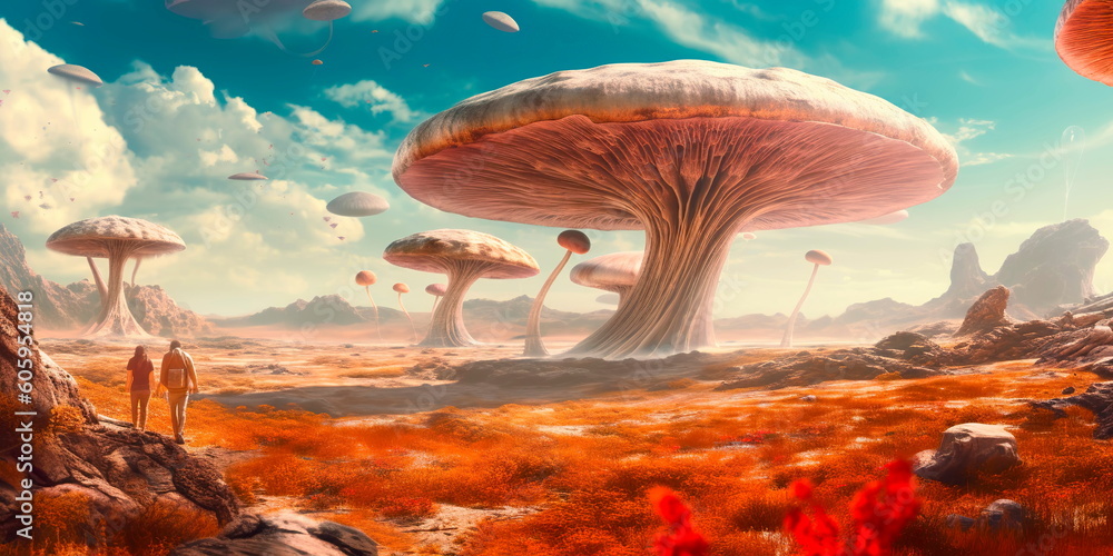 alien planet with exotic landscapes, strange creatures, and alien ...