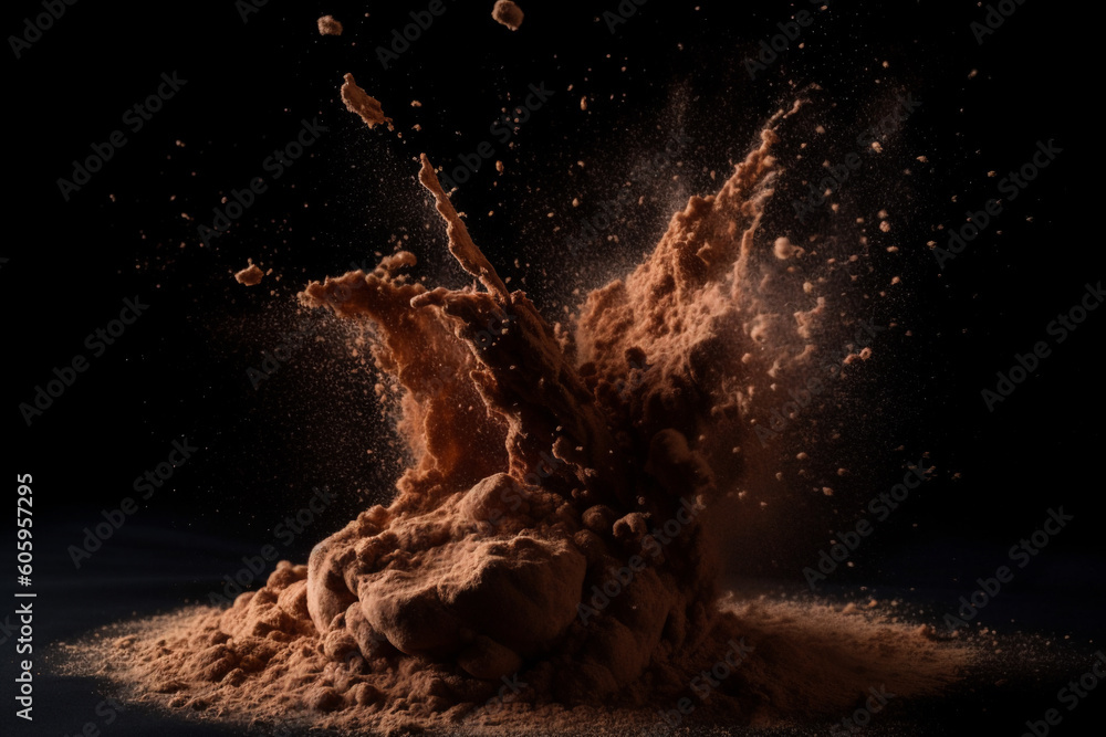 Generative AI. Cacao powder or coffee explosion splash isolated vector ...