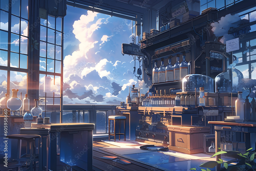 laboratory of an alchemist-scientist anime wallpaper. generative AI ...