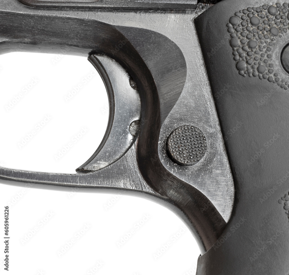 Magazine release and trigger on a semi-auto handgun Stock Photo | Adobe ...