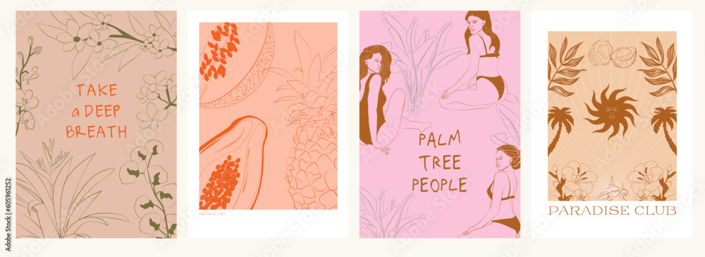 Collection of Retro Tropical posters. Summer Poster template with ...
