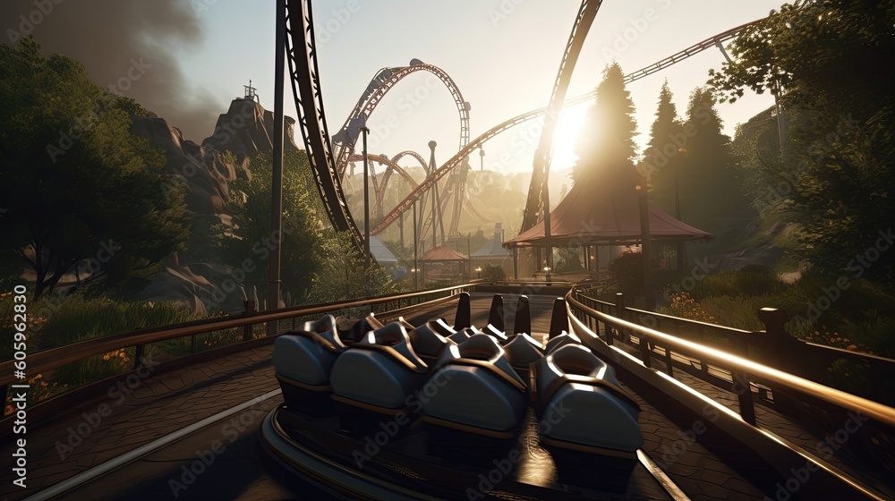 Experience the sheer thrill and excitement of a roller coaster ride, as ...