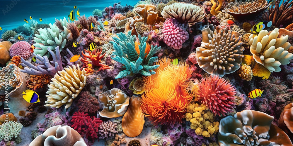 Colorful Coral Formations and Diverse Marine Life Generative Ai Digital ...