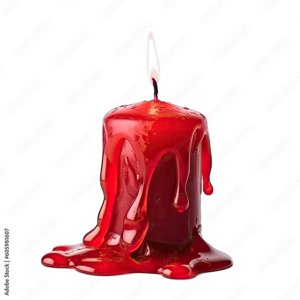 Red candle isolated on transparent background. Burning candle, melt ...