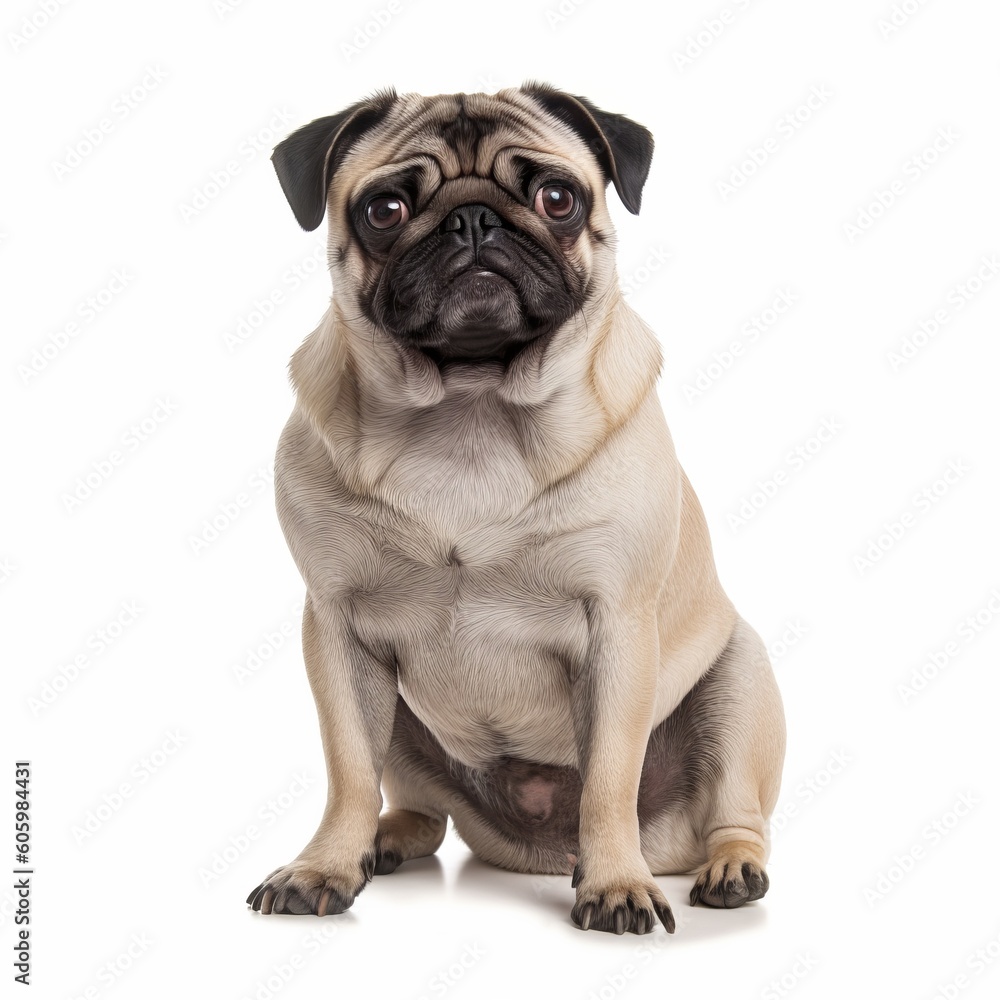 pug Full body facing forward sitting clear white background,generated ...