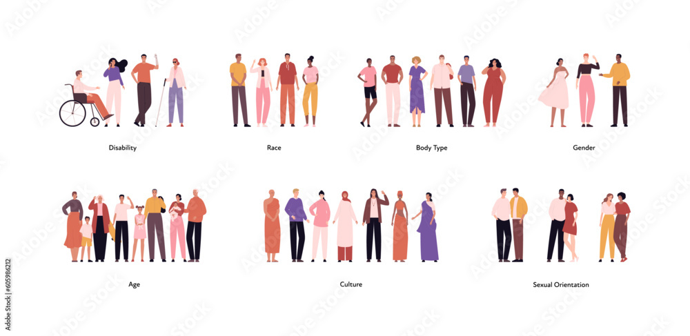 Diversity and inclusion concept. Vector flat character illustration ...
