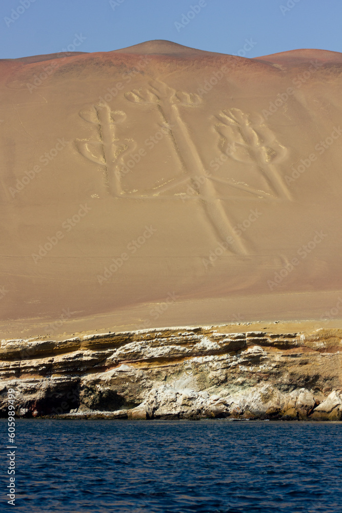 Candelabra sand line near Paracas, Peru, Nazca lines Stock Photo ...