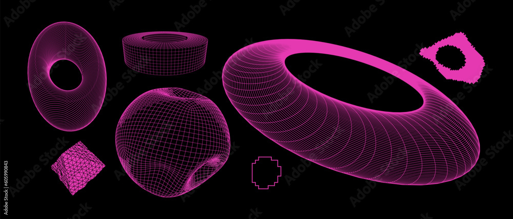 Geometry Wireframe Shapes And Grids Abstract Cyberpunk 3d Elements