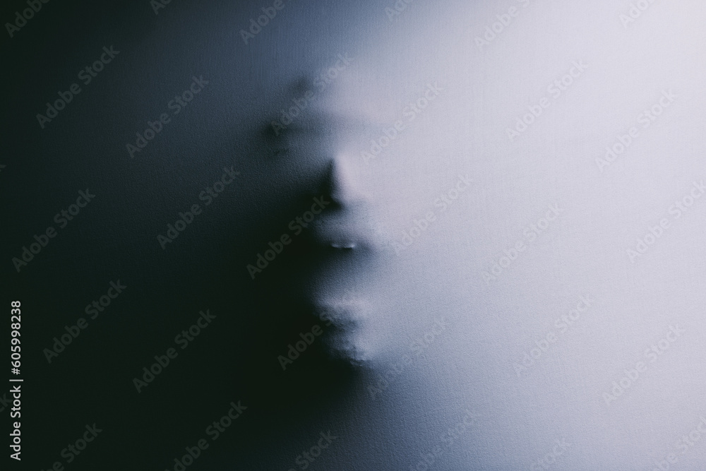 Psychology, monster and person with a fabric sheet for horror, fantasy ...