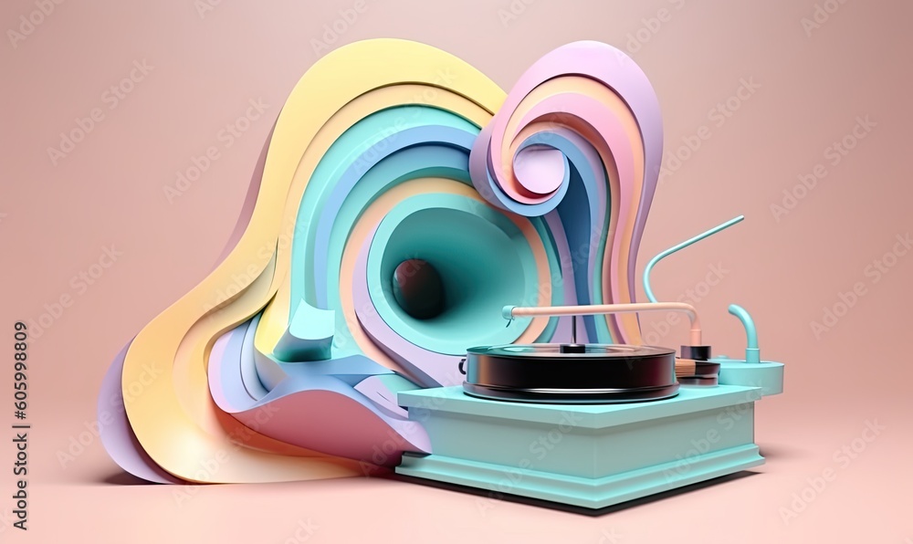 Abstract art: Multicolored retro turntable on vibrant backdrop Creating ...