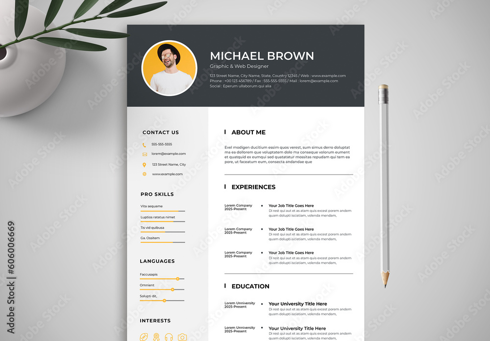 Short Resume Layout Stock Template | Adobe Stock