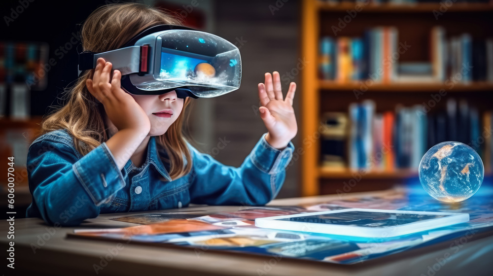 Education Enhancing learning concept , Girl learning by AR digital ...