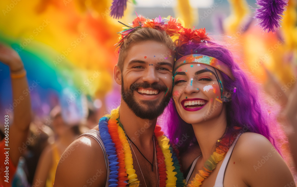Happy Generative AI Couple at LGBTQ+ Gay Pride Parade in Sao Paulo ...