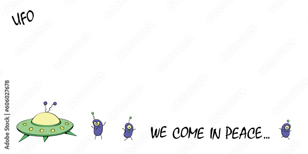 Cute cartoon poster, background on the theme of alien invasion, UFO ...