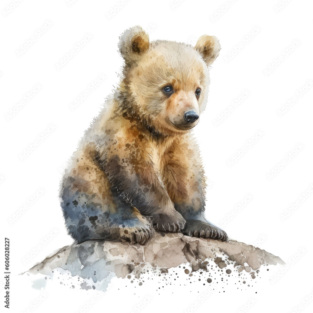 Baby bear watercolor clipart. Generative AI illustration Stock ...