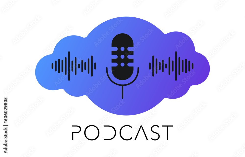 Podcast radio logo icon. Microphone symbol with sound waves. Template ...