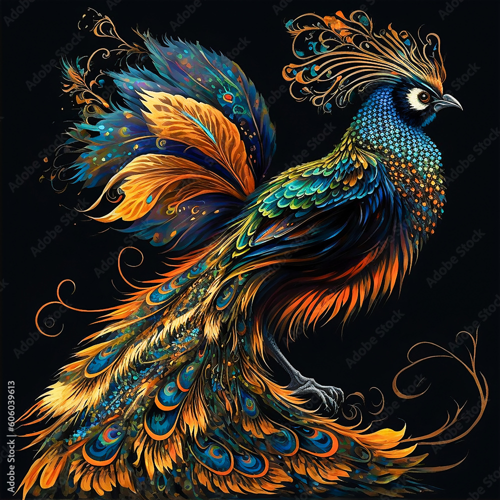 Russian Firebird. Generative AI. A digital painting of a traditional ...
