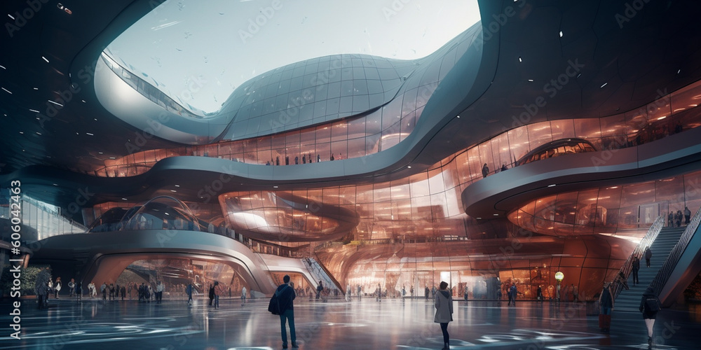 Futuristic shopping mall architecture design inspiration Stock ...