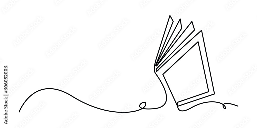 Continuously one line draws an open book with flying pages. educational ...