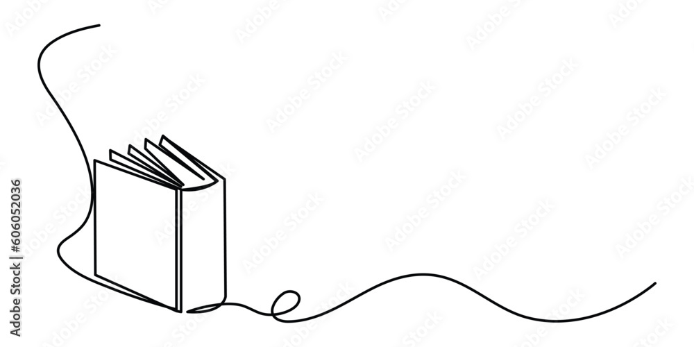 Continuously one line draws an open book with flying pages. educational ...