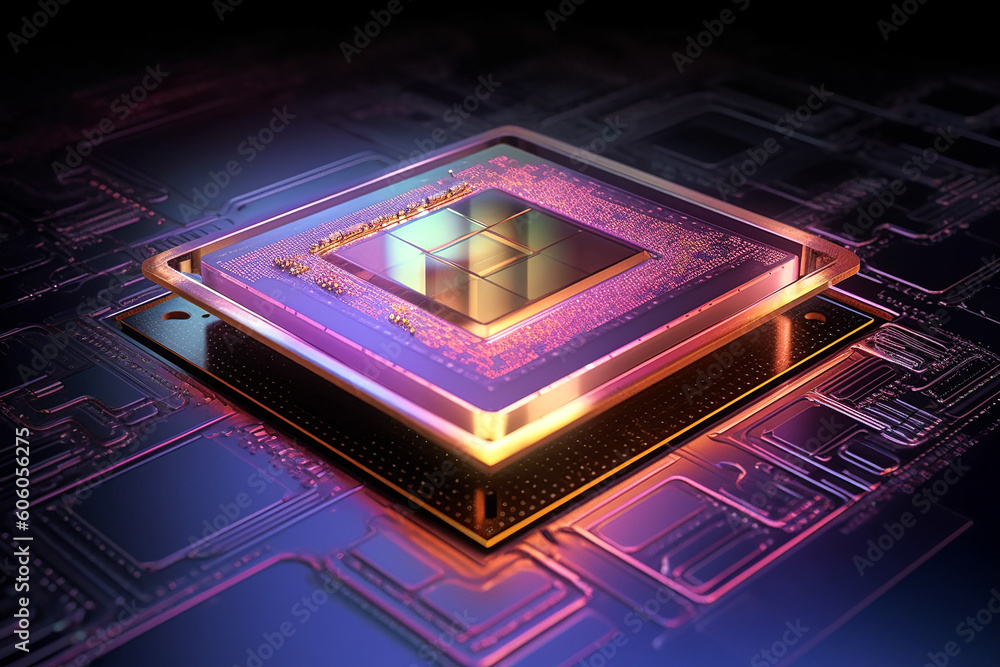 Generative AI image of square reflective CPU resembling plasma on the ...